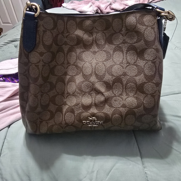 Coach | Bags | Coach Brown And Navy Signature Shoulder Bag | Poshmark